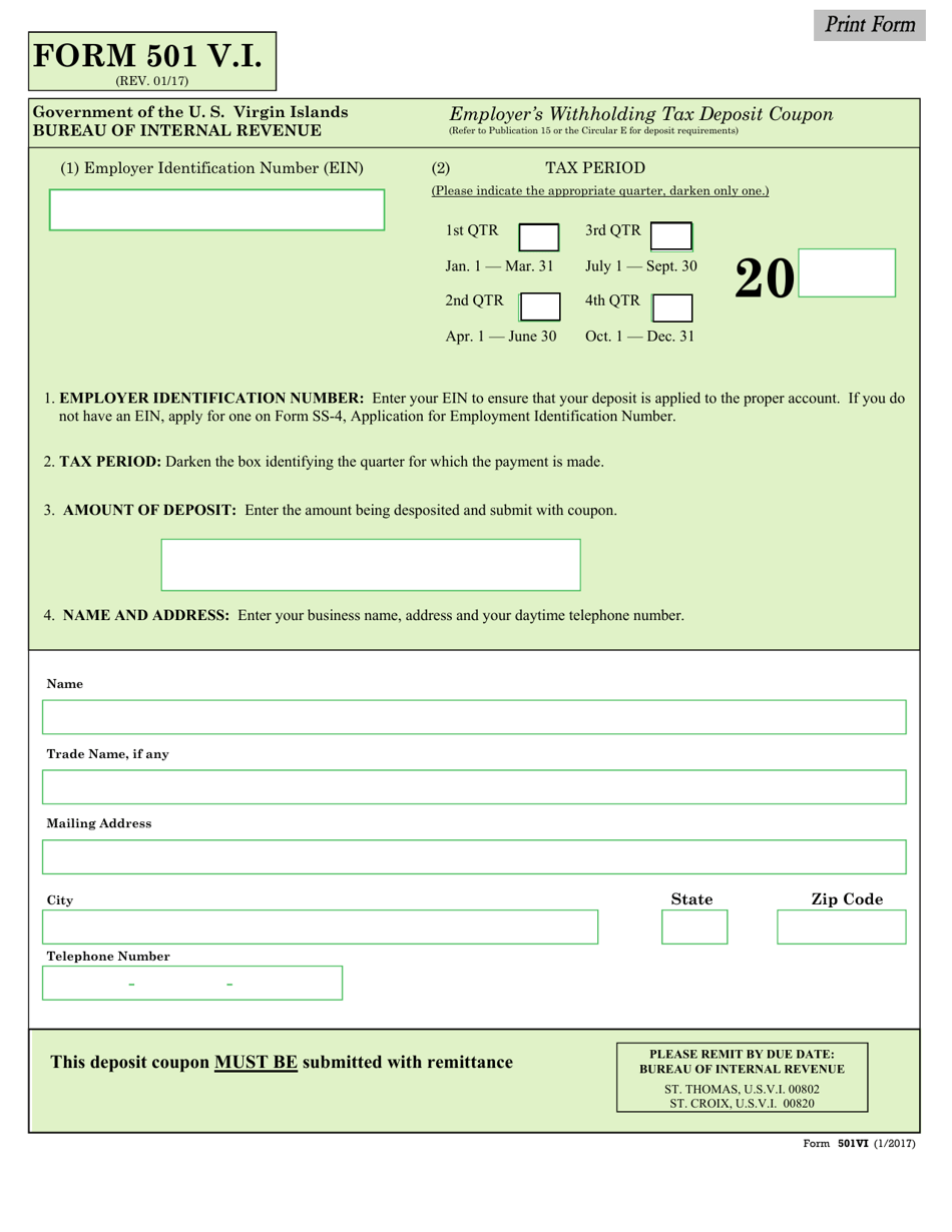 Form 501 V.I. - Fill Out, Sign Online and Download Fillable PDF, Virgin ...