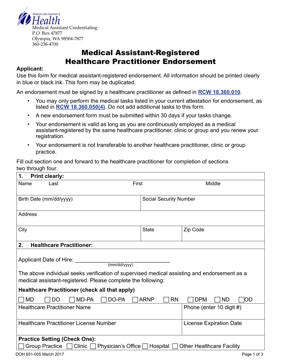 DOH Form 651-005 - Fill Out, Sign Online and Download Printable PDF ...