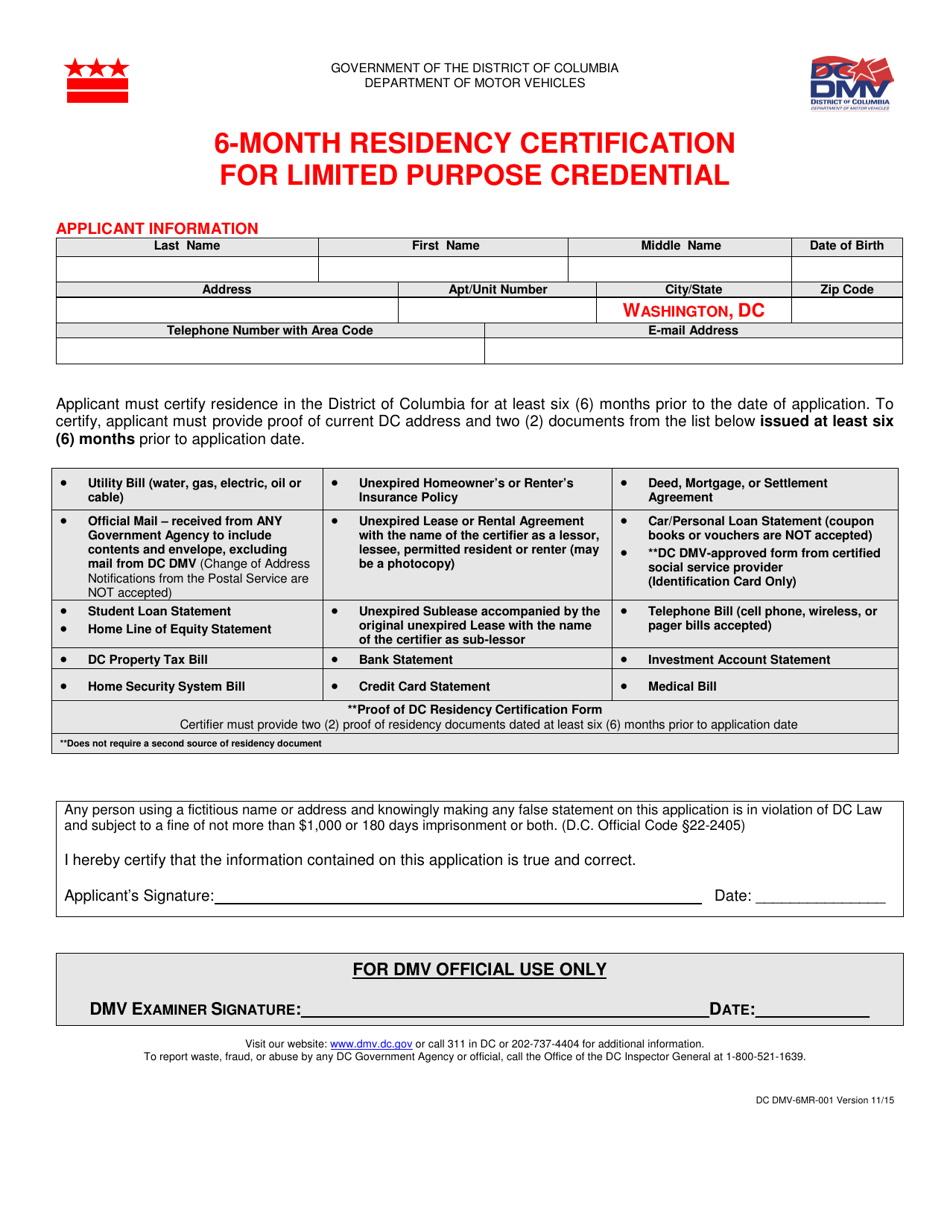 Form DC DMV-6MR-001 - Fill Out, Sign Online and Download Printable PDF ...
