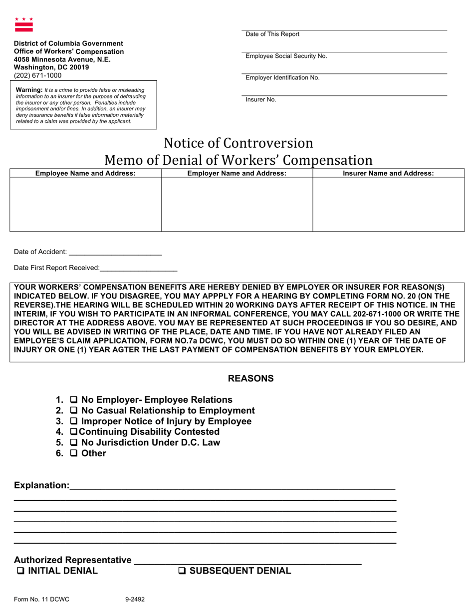 Form OWC-11 - Fill Out, Sign Online and Download Printable PDF ...