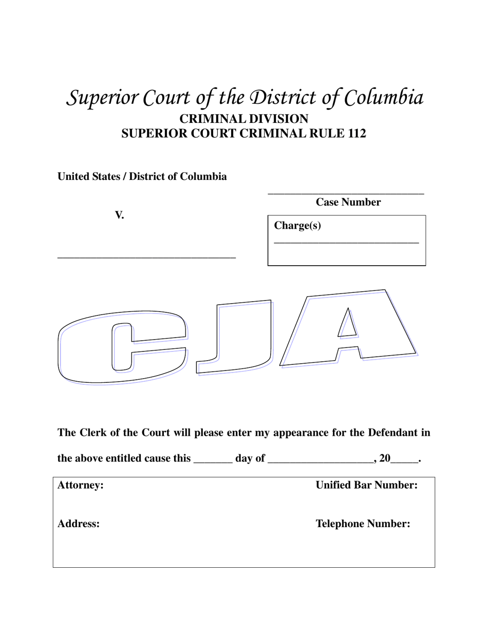 Washington, D.C. Cja Praecipe Download Printable PDF | Templateroller