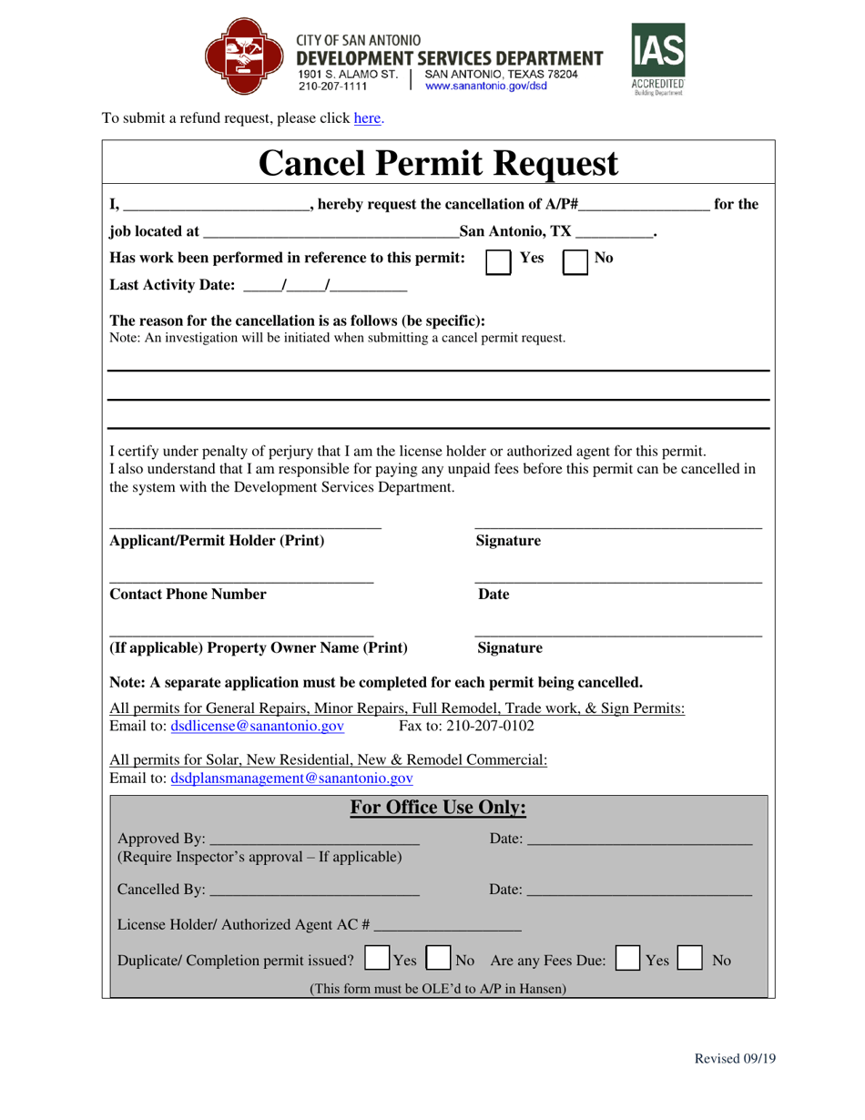 City of San Antonio, Texas Cancel Permit Request - Fill Out, Sign ...