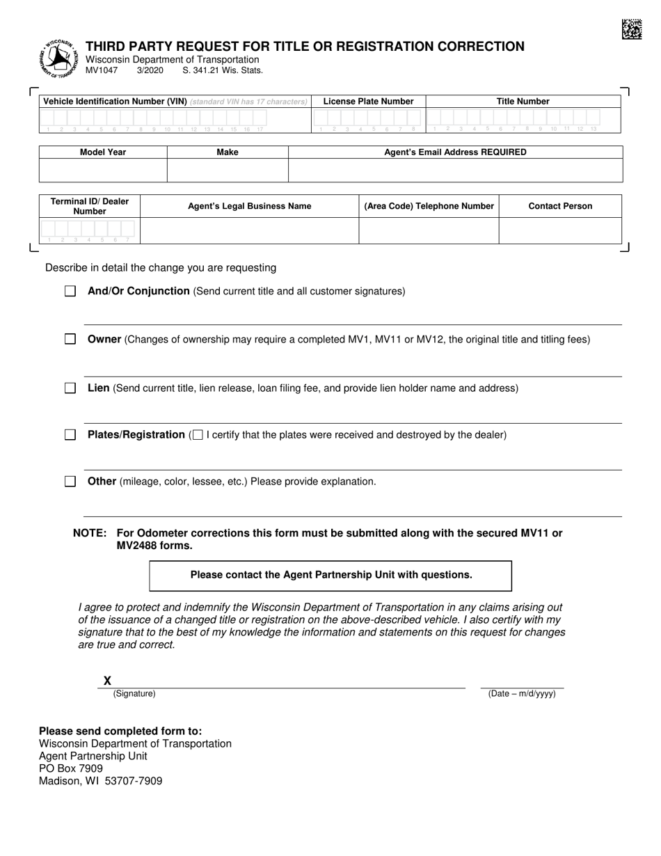 Form MV1047 - Fill Out, Sign Online and Download Fillable PDF ...