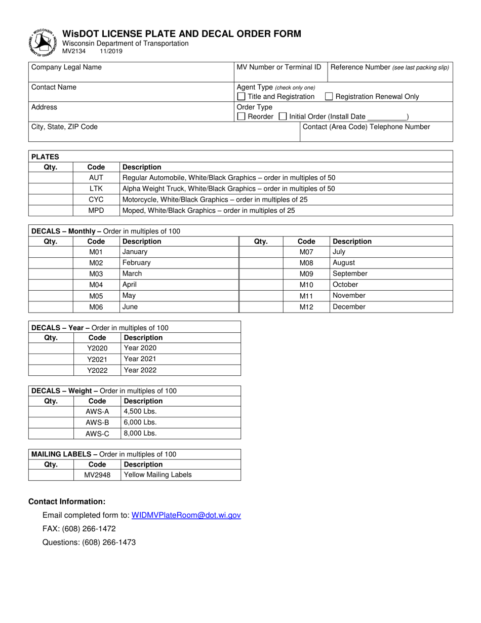 Form MV2134 - Fill Out, Sign Online and Download Fillable PDF ...