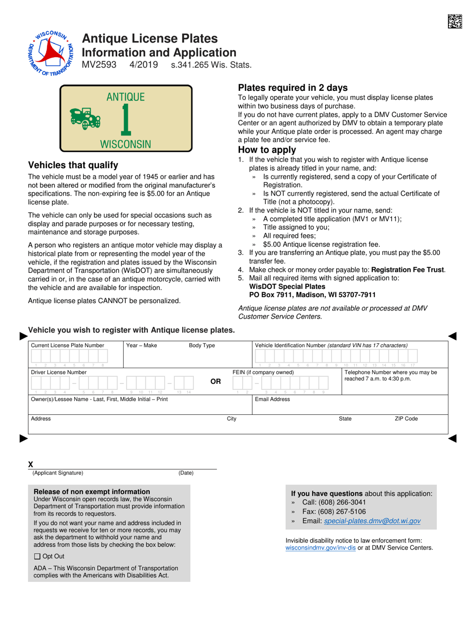 Form MV2593 - Fill Out, Sign Online and Download Fillable PDF ...