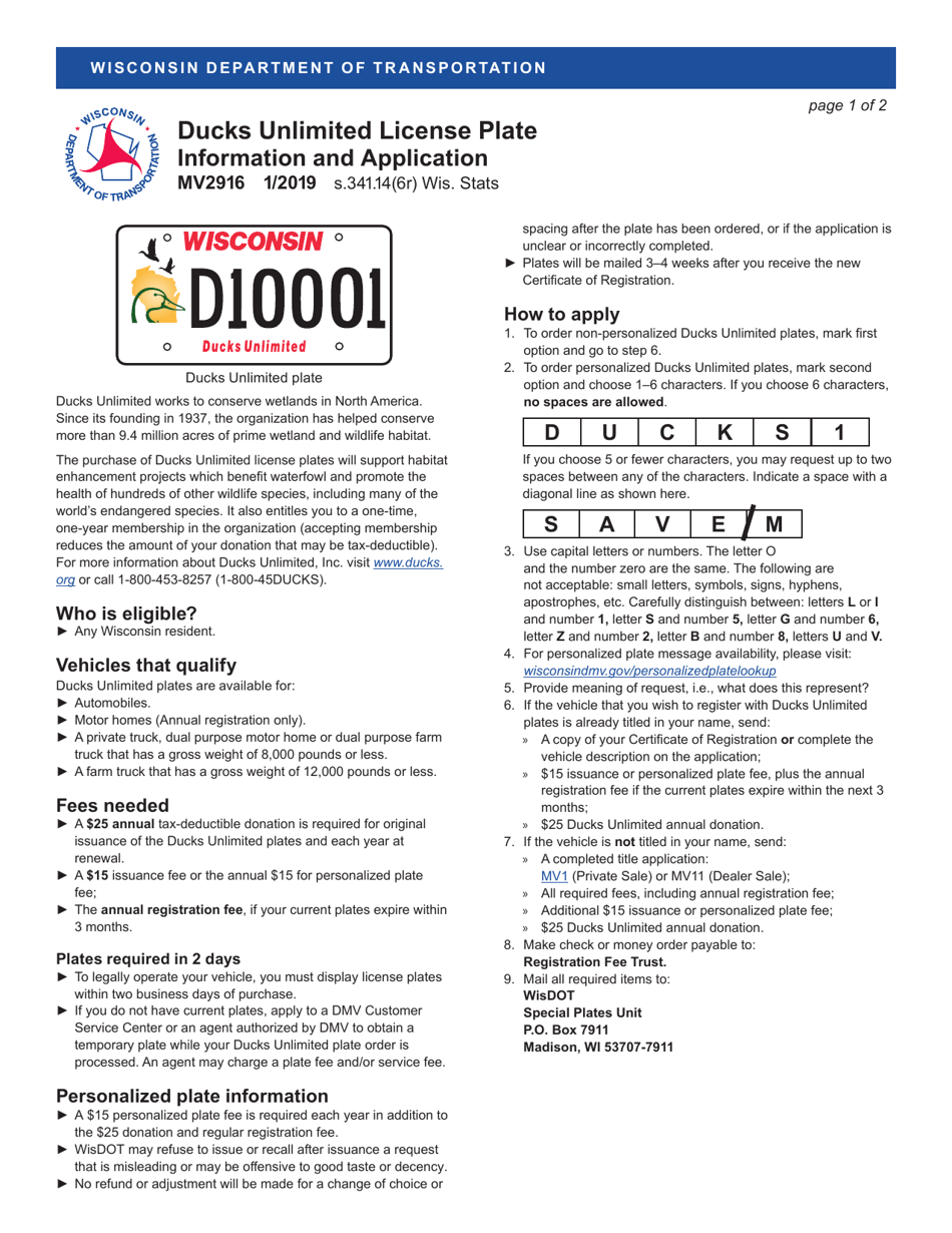 Form MV2916 - Fill Out, Sign Online and Download Fillable PDF ...