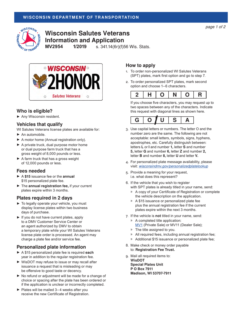 Form MV2954 - Fill Out, Sign Online and Download Fillable PDF ...