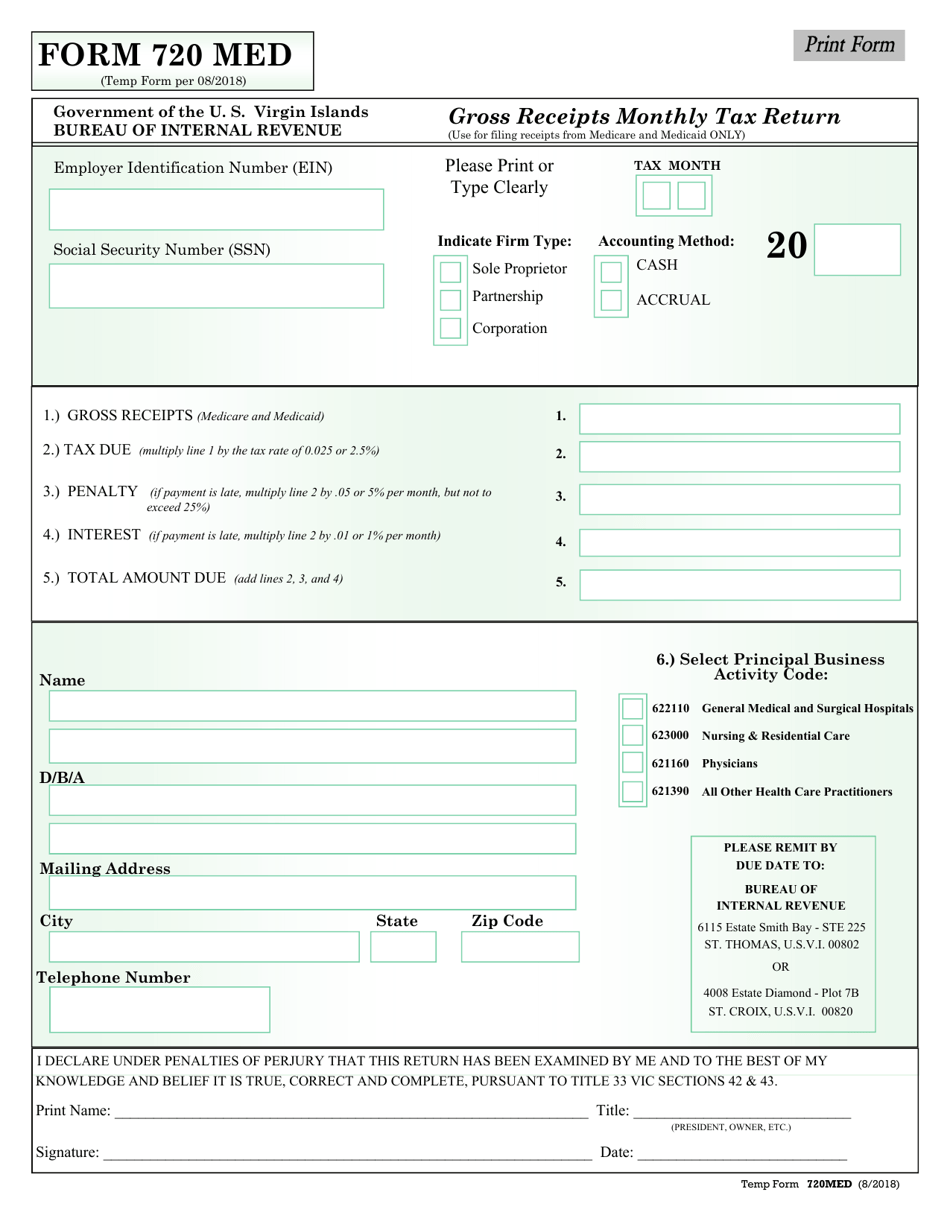 Form 720 MED - Fill Out, Sign Online and Download Fillable PDF, Virgin ...