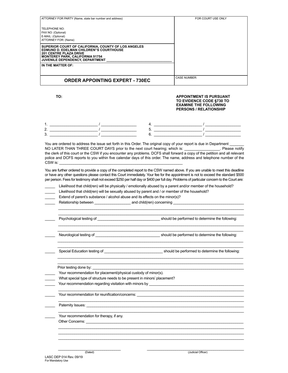 Form LASC DEP014 - Fill Out, Sign Online and Download Fillable PDF ...