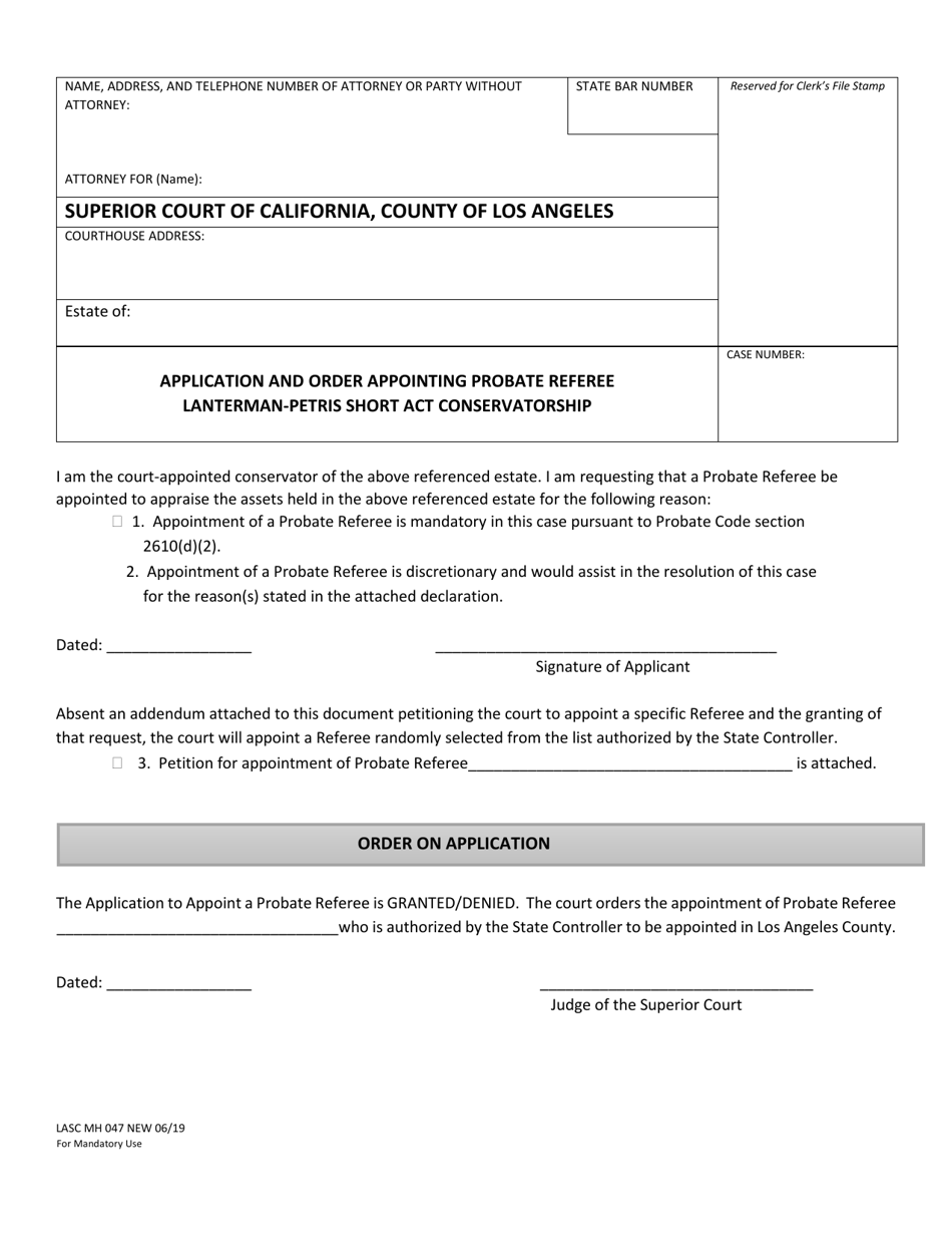 Form LASC MH047 - Fill Out, Sign Online and Download Fillable PDF ...