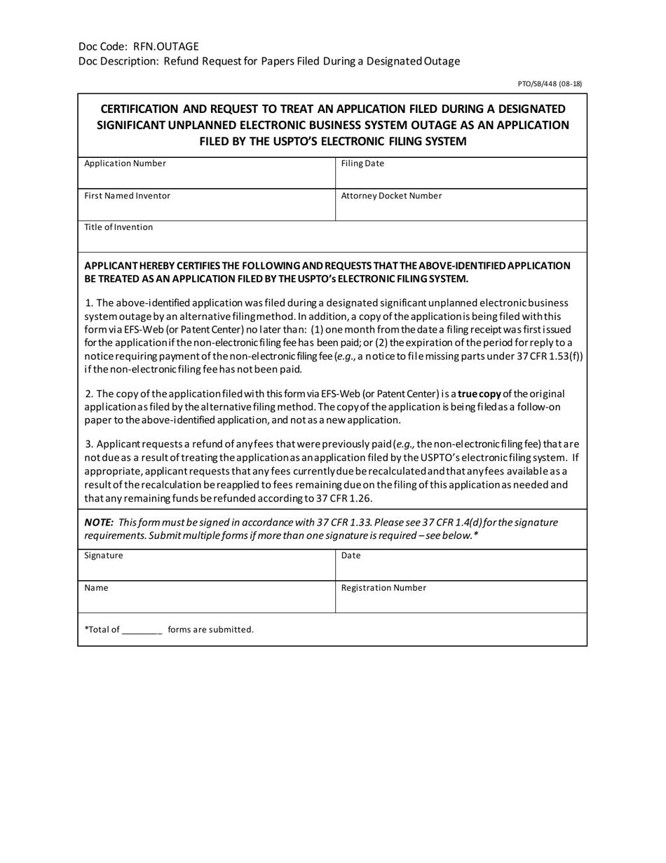 Form PTO/SB/448 - Fill Out, Sign Online and Download Fillable PDF ...