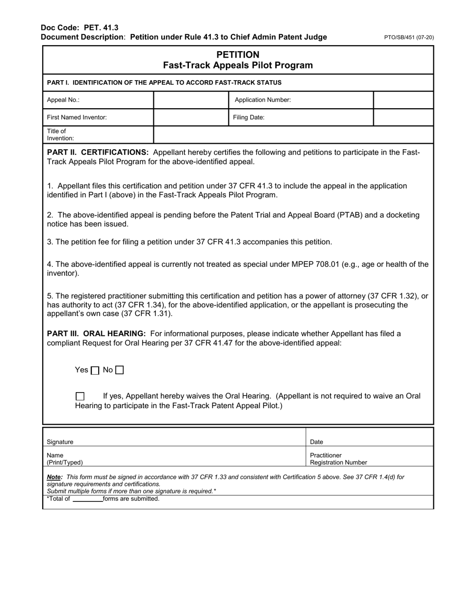 Form PTO/SB/451 - Fill Out, Sign Online and Download Fillable PDF ...