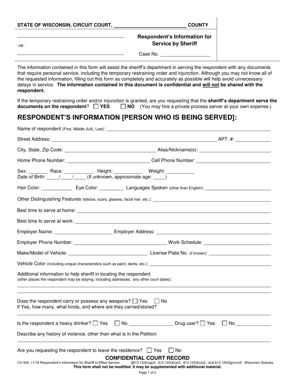 Form CV-420 - Fill Out, Sign Online and Download Printable PDF ...