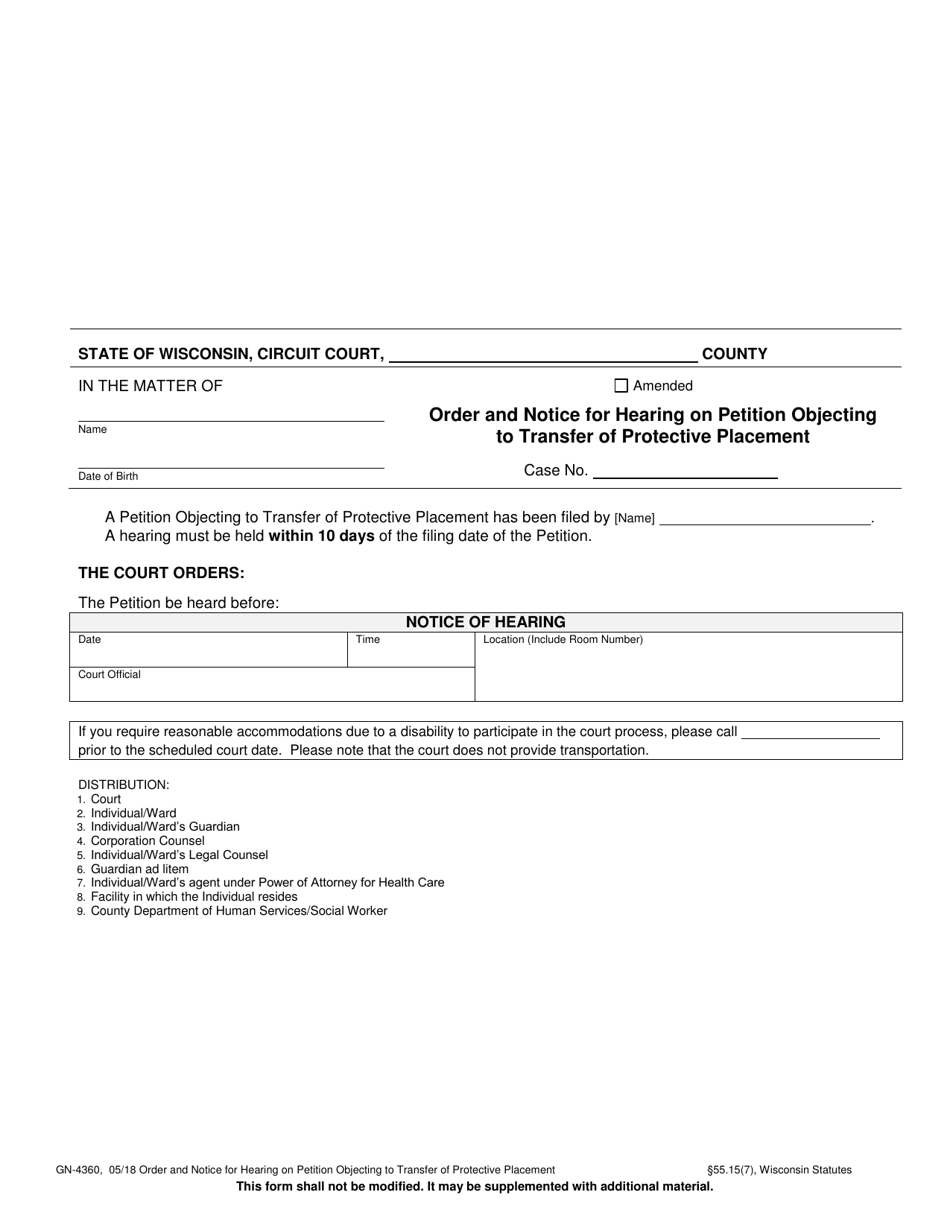 Form GN-4360 - Fill Out, Sign Online and Download Printable PDF, Wisconsin | Templateroller