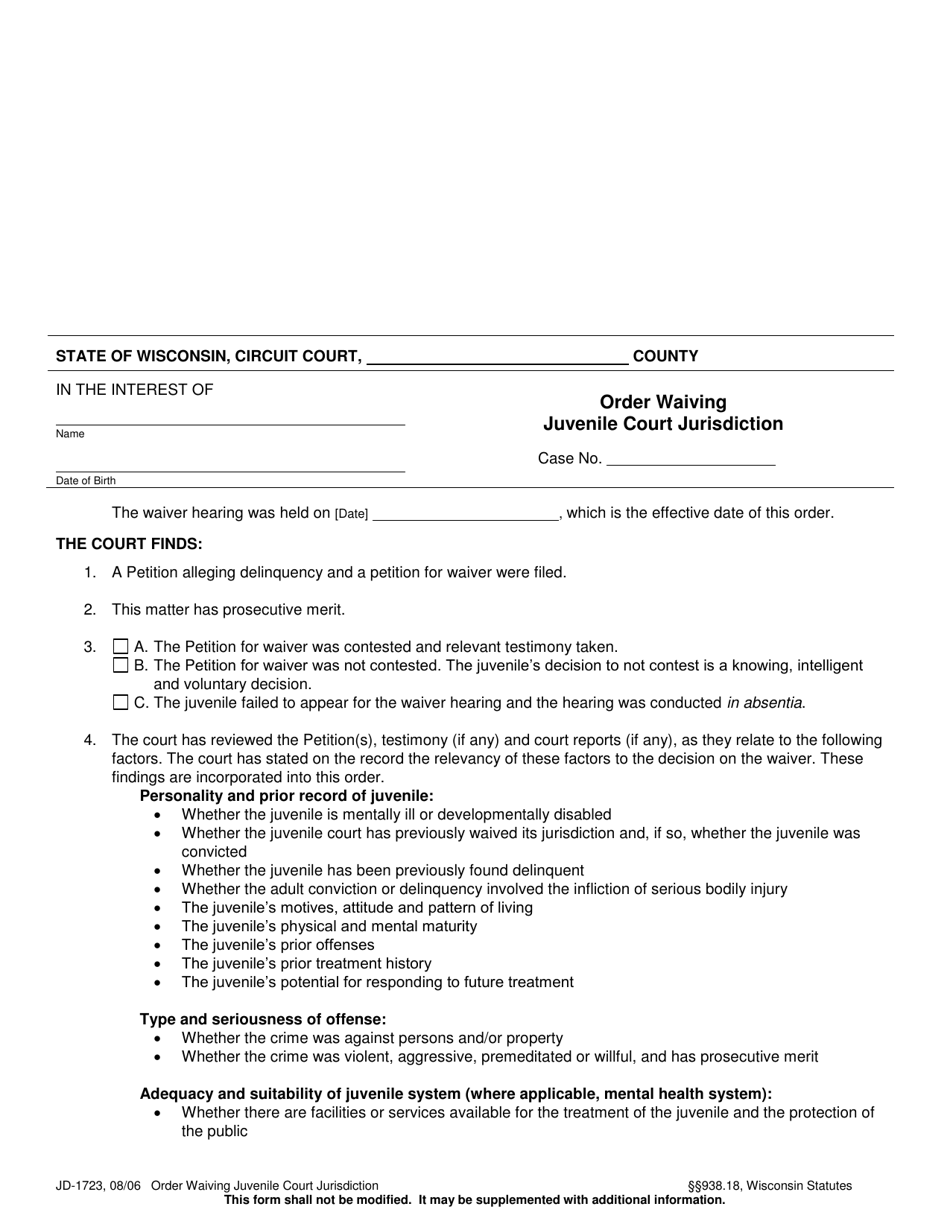 Form JD-1723 - Fill Out, Sign Online and Download Printable PDF ...