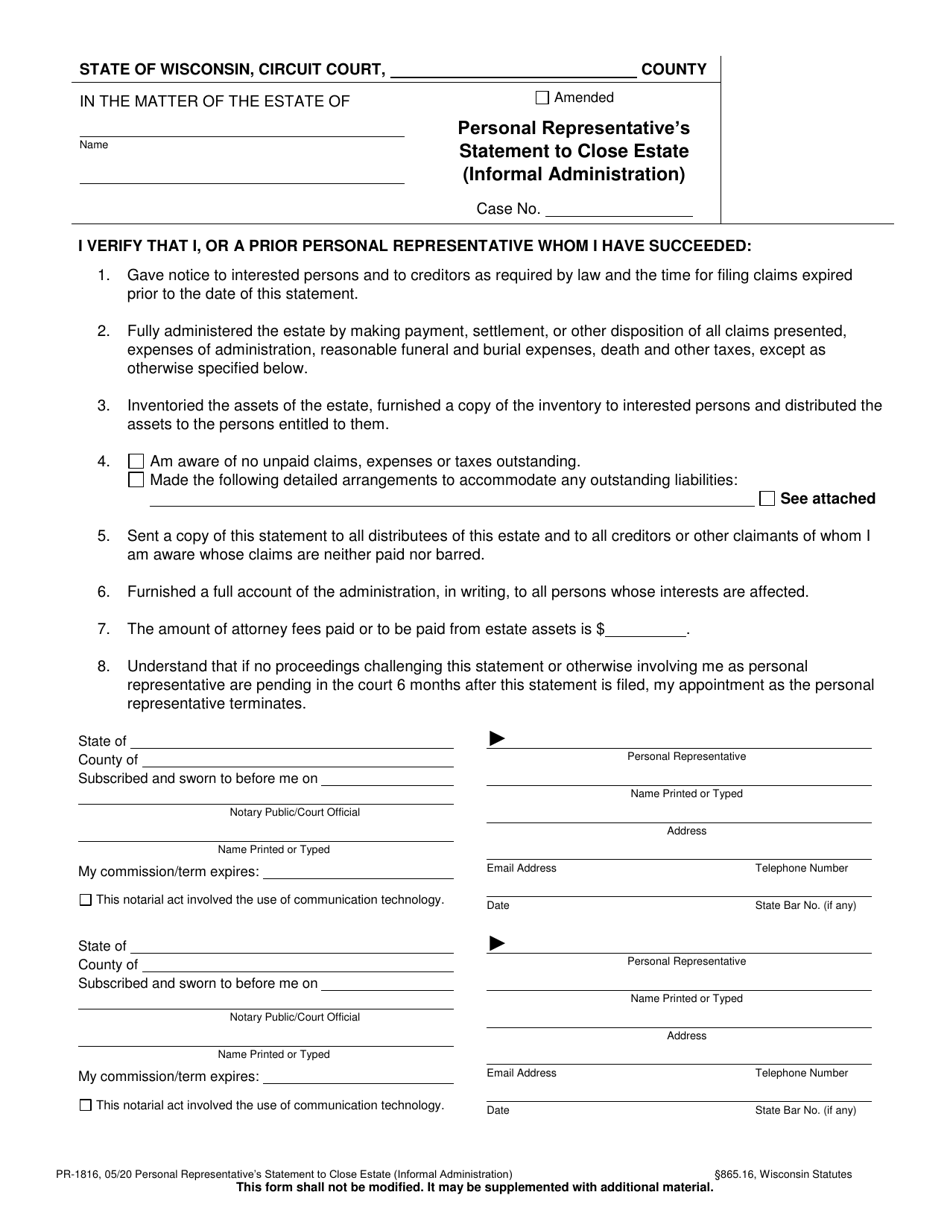 Form PR-1816 - Fill Out, Sign Online and Download Printable PDF ...