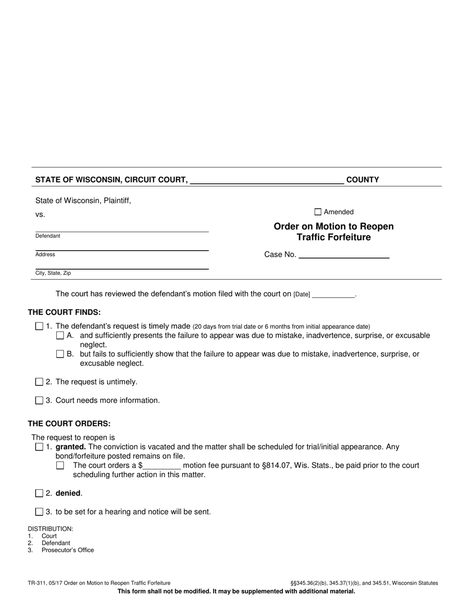 Form TR-311 - Fill Out, Sign Online and Download Printable PDF ...