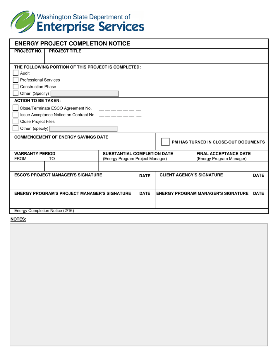 Washington Energy Project Completion Notice - Fill Out, Sign Online and ...
