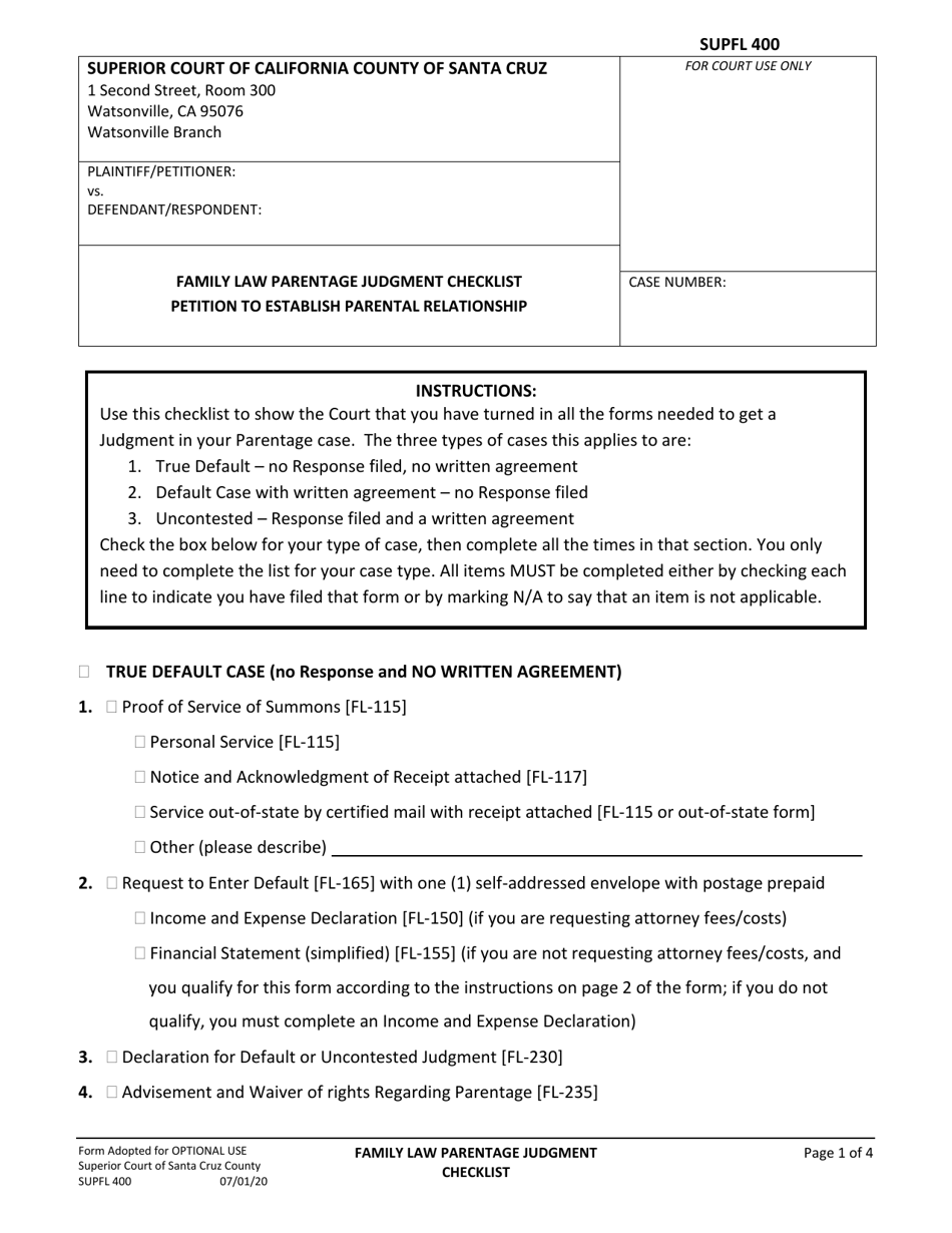 Form SUPFL400 - Fill Out, Sign Online and Download Fillable PDF, County ...