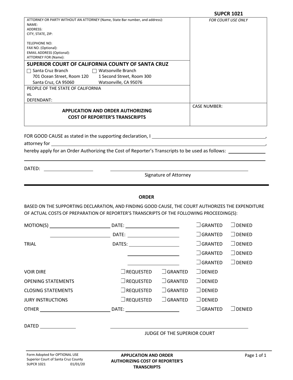 Form SUPCR1021 - Fill Out, Sign Online and Download Fillable PDF ...