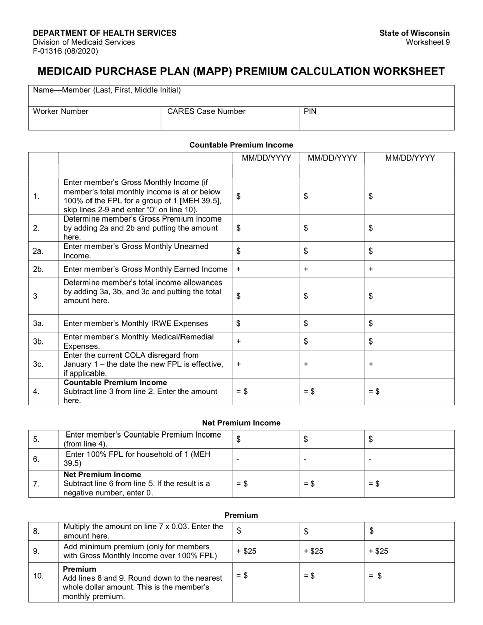 Form F-01316 Worksheet 9 - Fill Out, Sign Online and Download Fillable ...