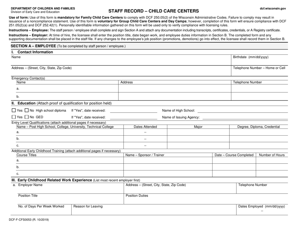 Form DCF-F-CFS0053 - Fill Out, Sign Online and Download Printable PDF ...