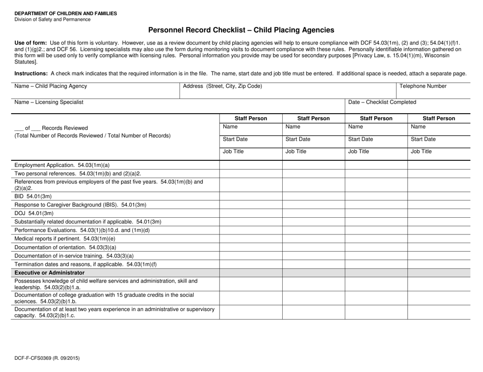 Form DCF-F-CFS0369 - Fill Out, Sign Online and Download Printable PDF ...