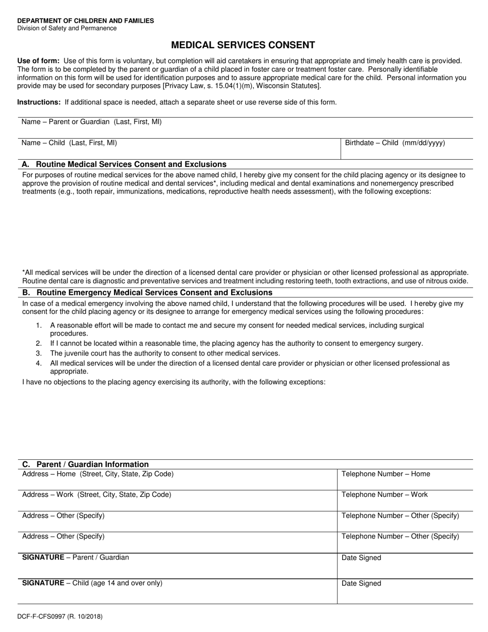 Form DCF-F-CFS0997 - Fill Out, Sign Online and Download Printable PDF ...