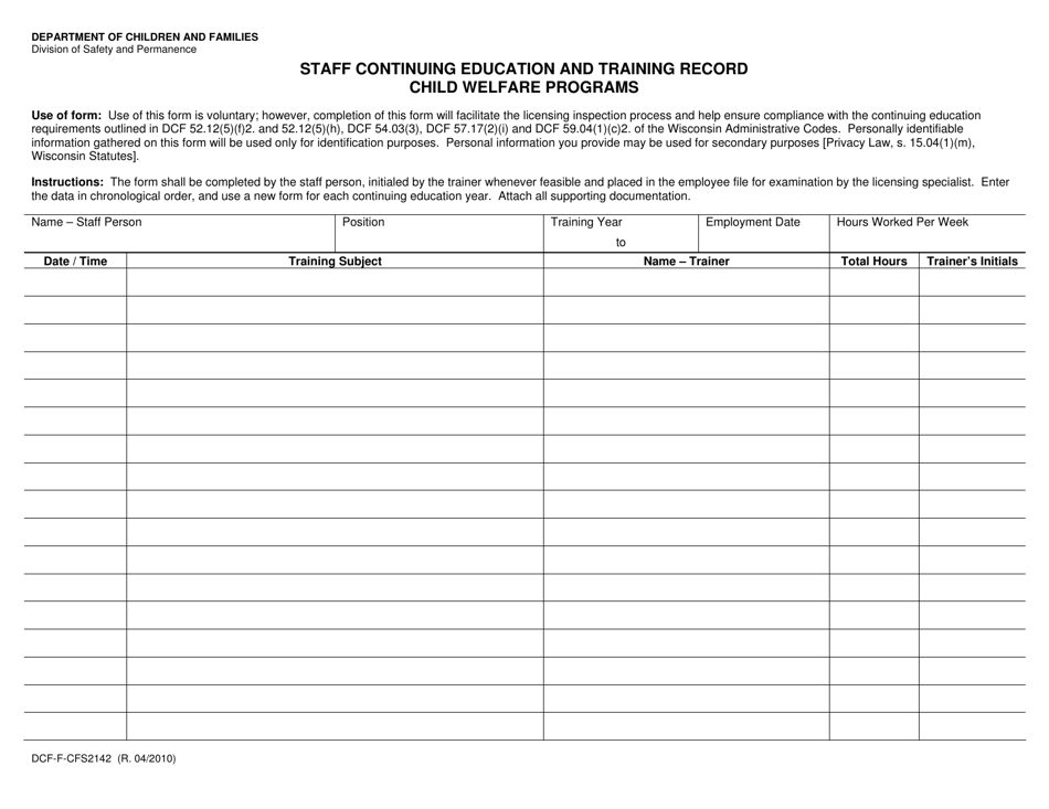 Form DCF-F-CFS2142 - Fill Out, Sign Online and Download Printable PDF ...