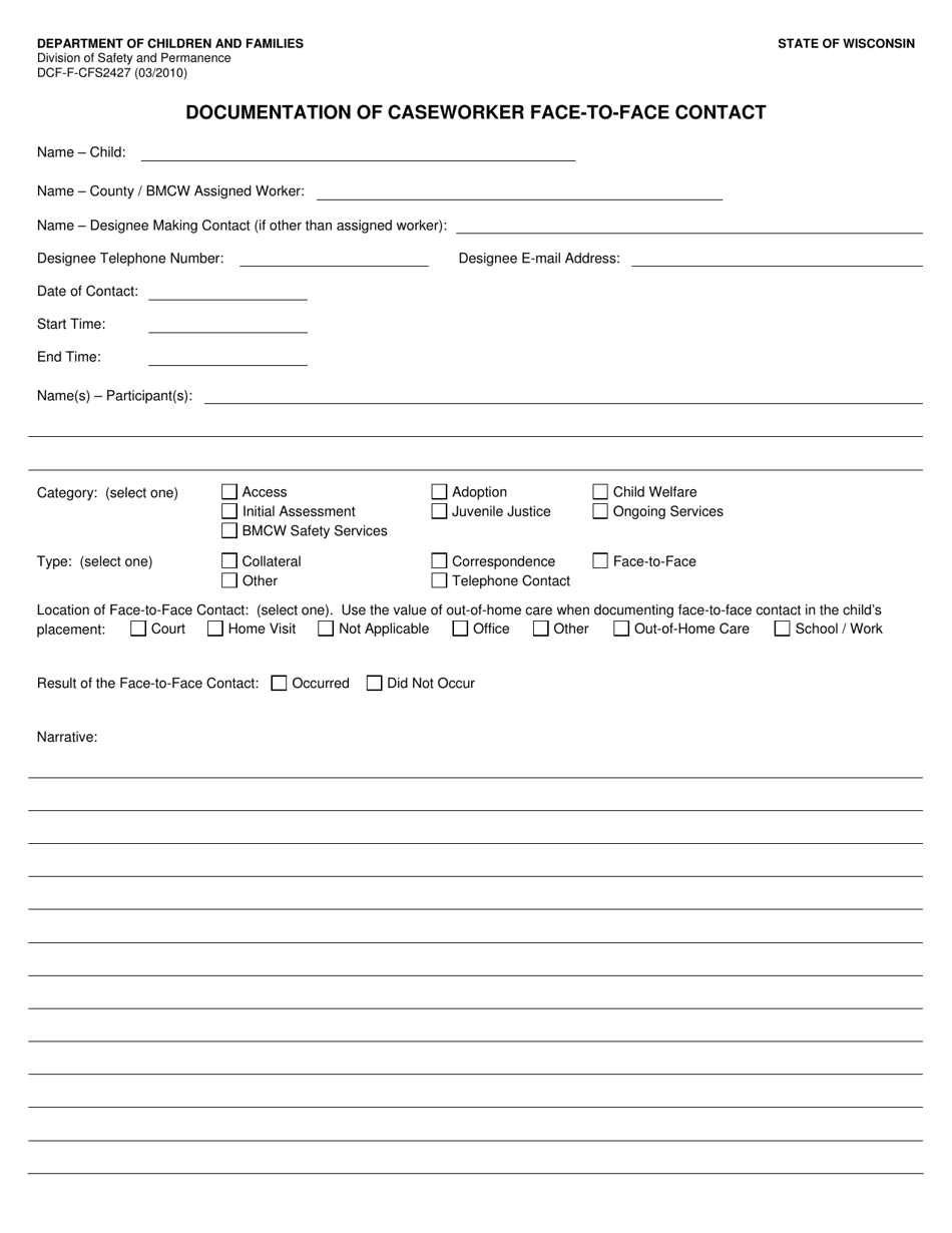Form DCF-F-CFS2427 - Fill Out, Sign Online and Download Printable PDF ...