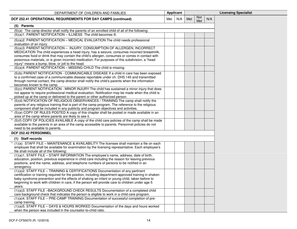 Form DCF-F-CFS0070 - Fill Out, Sign Online and Download Printable PDF ...