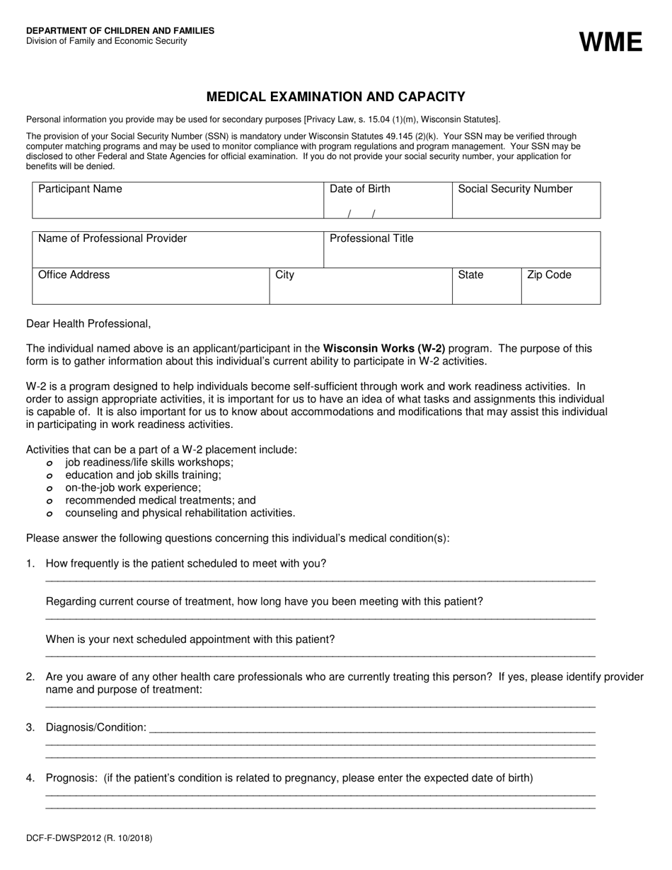 Form DCF-F-DWSP2012 - Fill Out, Sign Online and Download Printable PDF ...