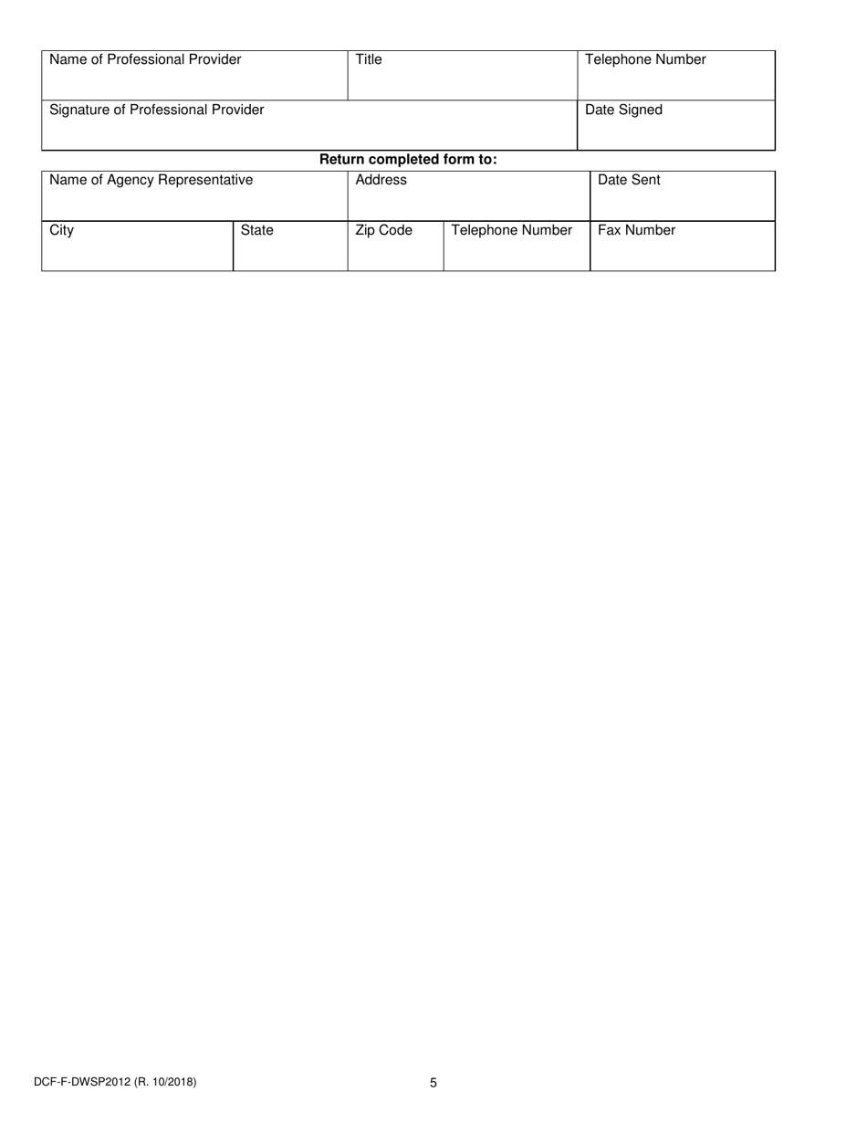 Form DCF-F-DWSP2012 - Fill Out, Sign Online and Download Printable PDF ...