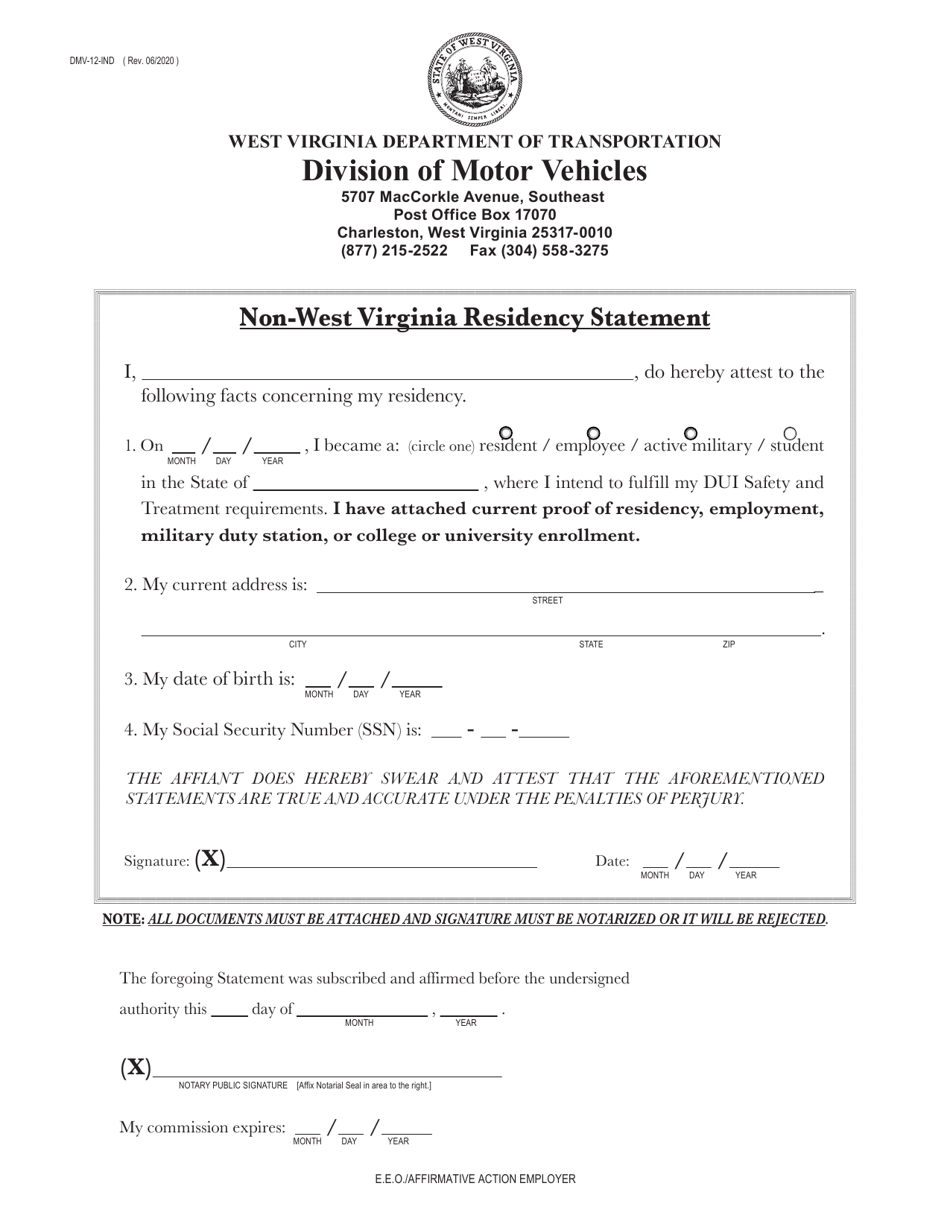 Form DMV-12-IND - Fill Out, Sign Online and Download Fillable PDF, West ...