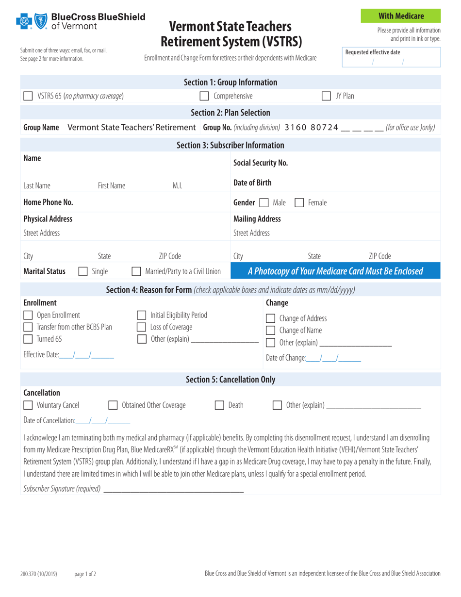 Form 280.370 - Fill Out, Sign Online and Download Fillable PDF, Vermont ...