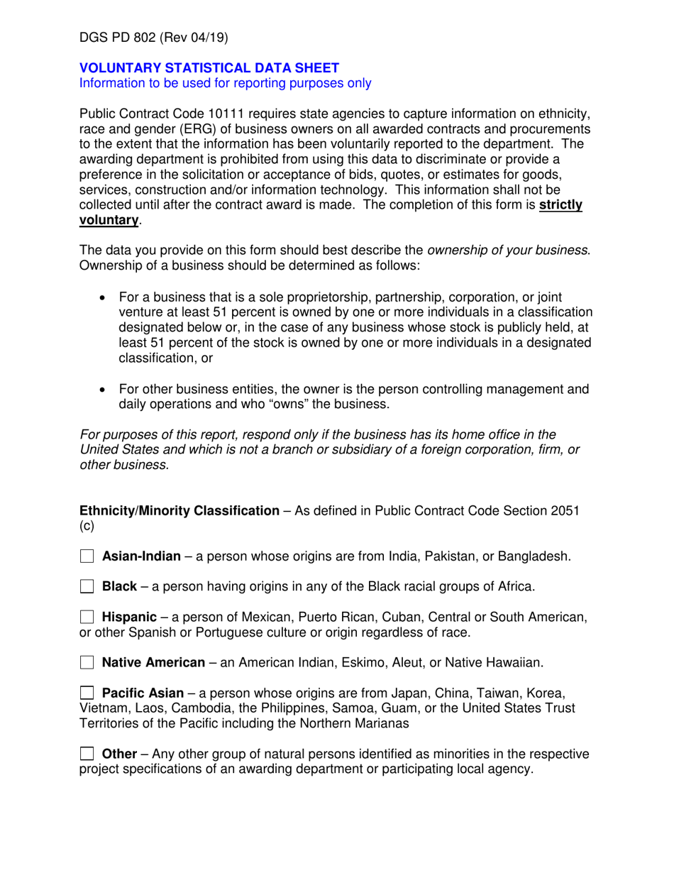 Form DGS PD802 - Fill Out, Sign Online and Download Fillable PDF ...