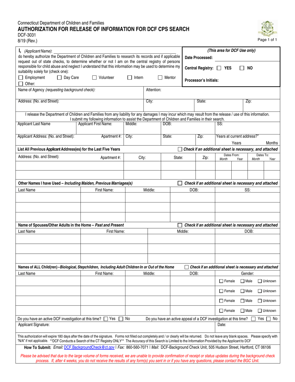Form Dcf-3031 Download Fillable Pdf Or Fill Online Authorization For ...