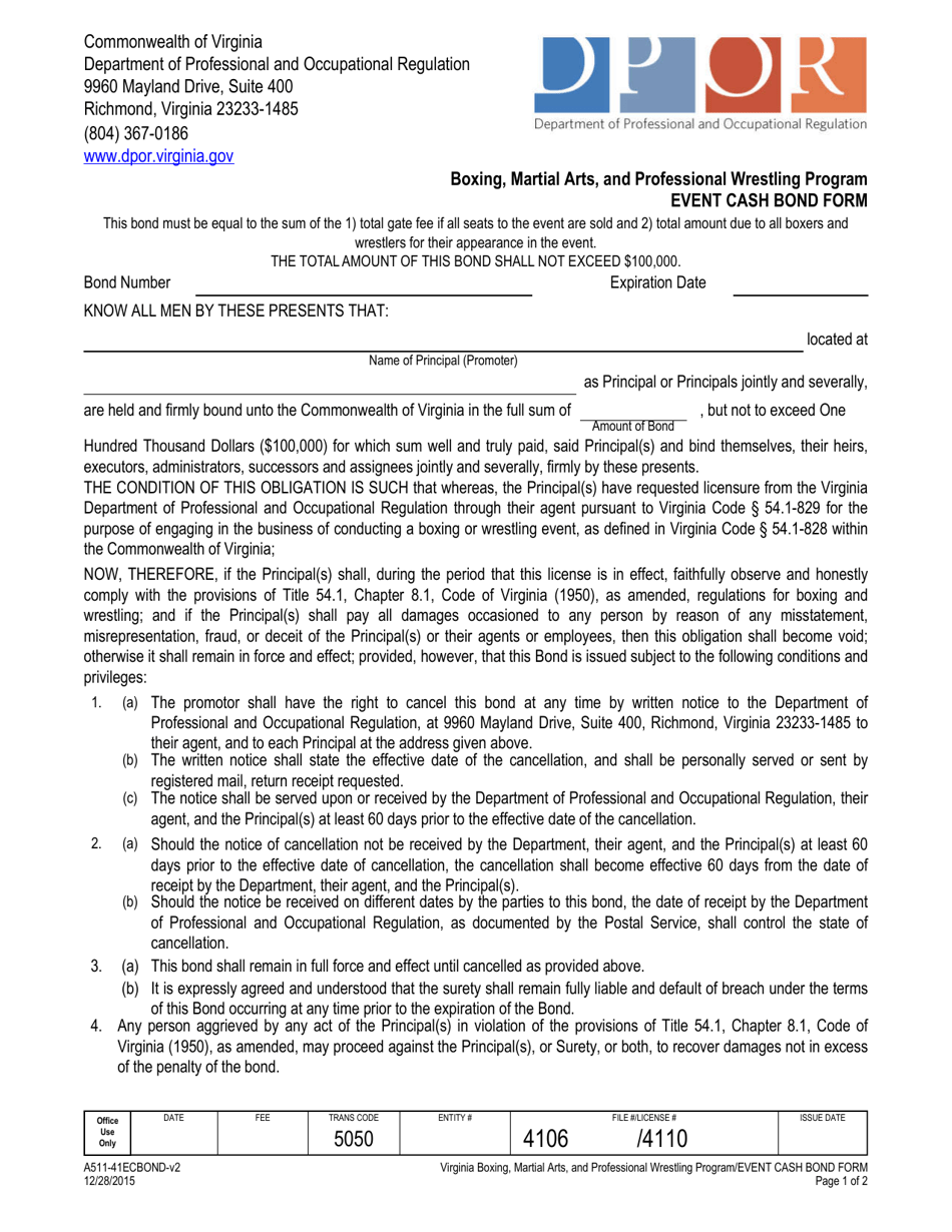 Form A511-41ECBOND - Fill Out, Sign Online and Download Fillable PDF ...