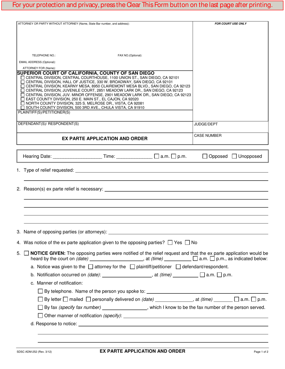 Form ADM-252 - Fill Out, Sign Online and Download Fillable PDF, County ...