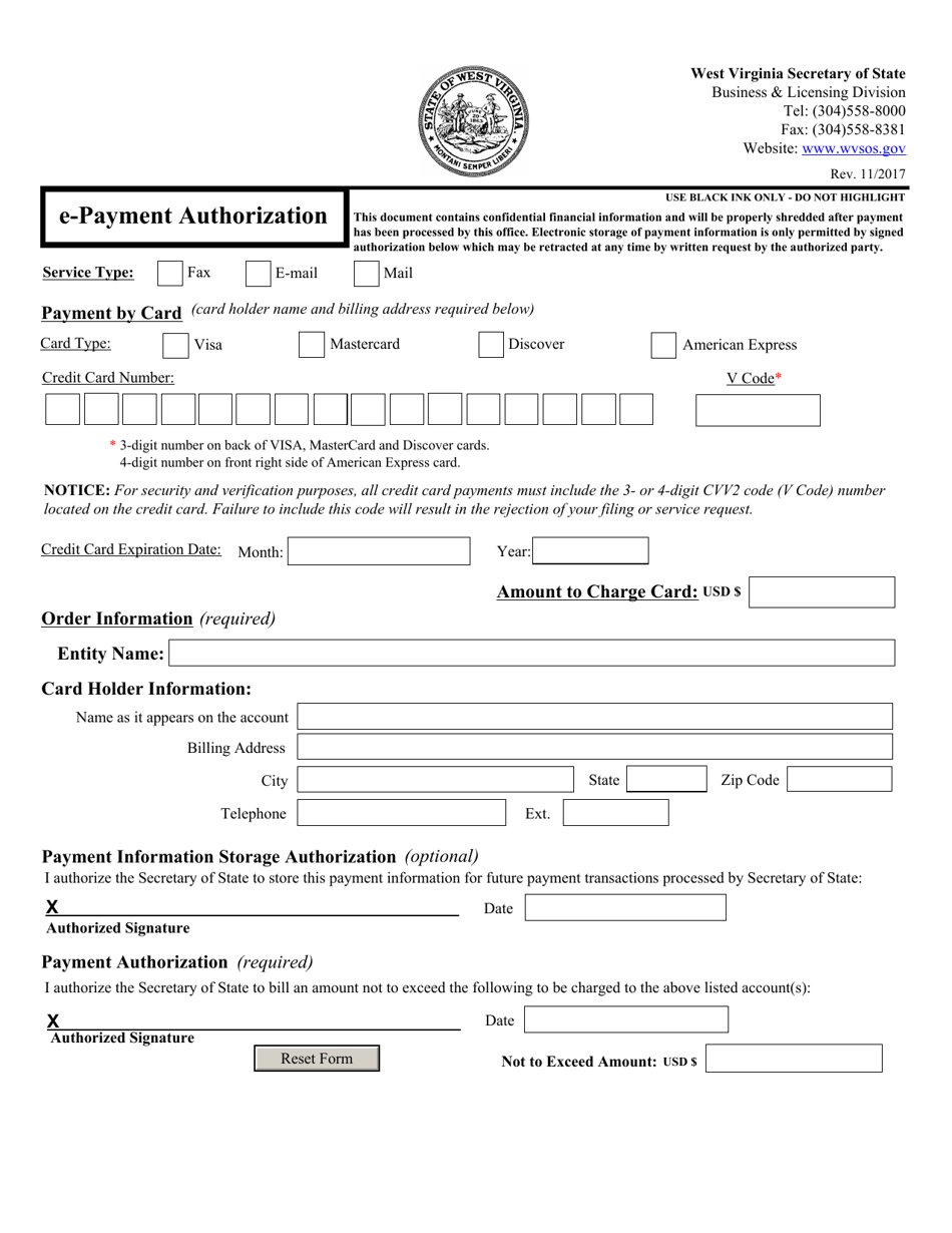 West Virginia E-Payment Authorization - Fill Out, Sign Online and ...