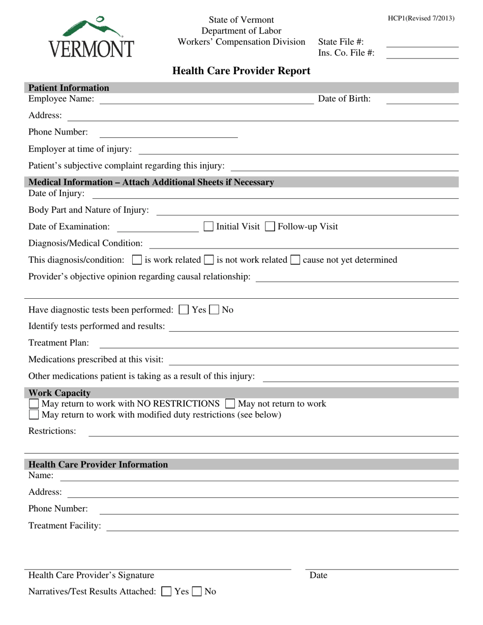 Form HCP1 - Fill Out, Sign Online and Download Fillable PDF, Vermont ...