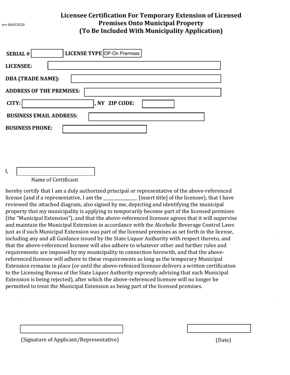 New York Licensee Certification for Temporary Extension of Licensed ...