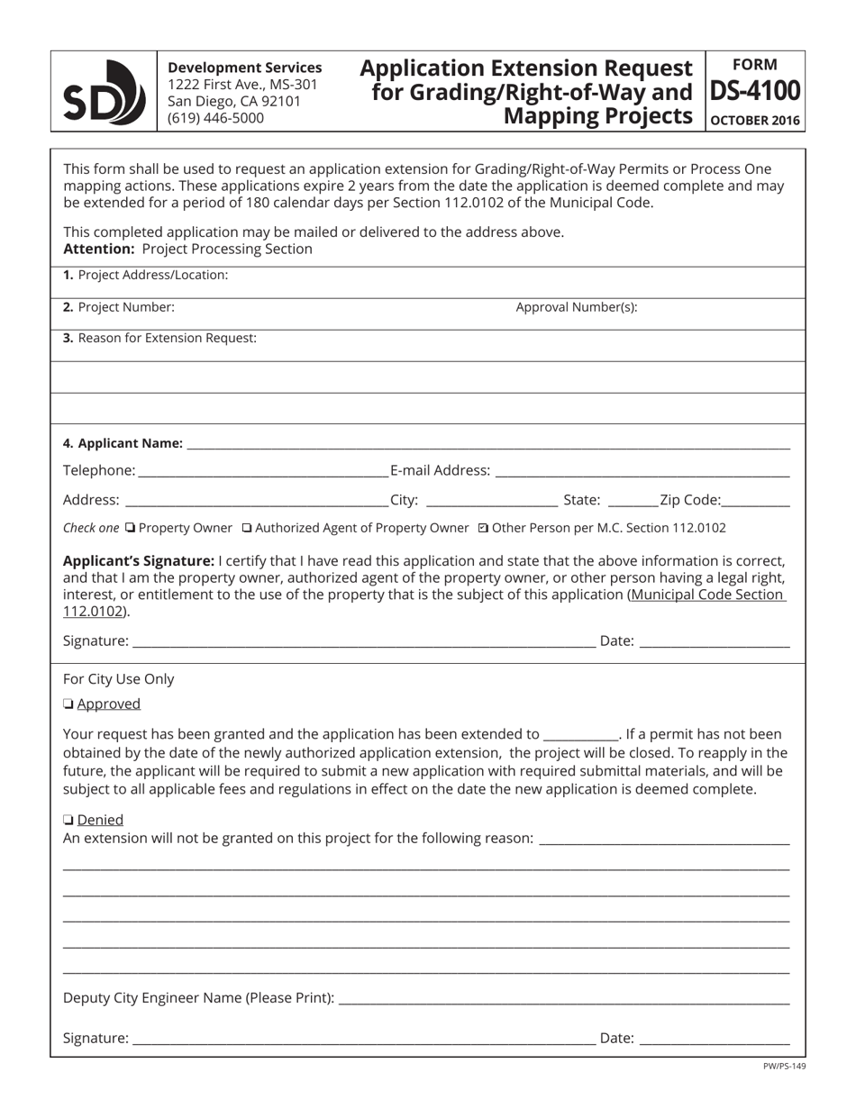 Form DS-4100 - Fill Out, Sign Online and Download Fillable PDF, City of ...