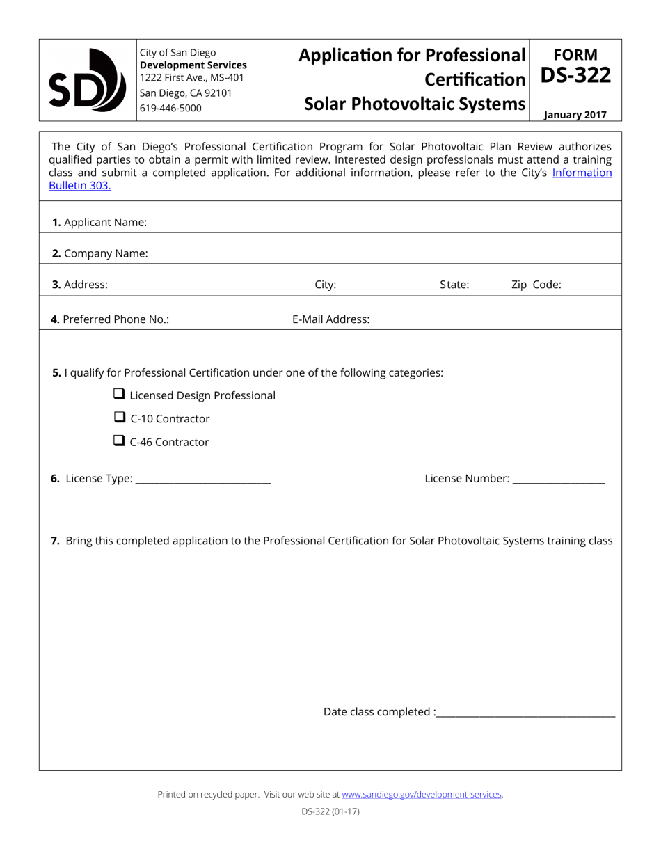 Form DS-322 - Fill Out, Sign Online and Download Printable PDF, City of ...