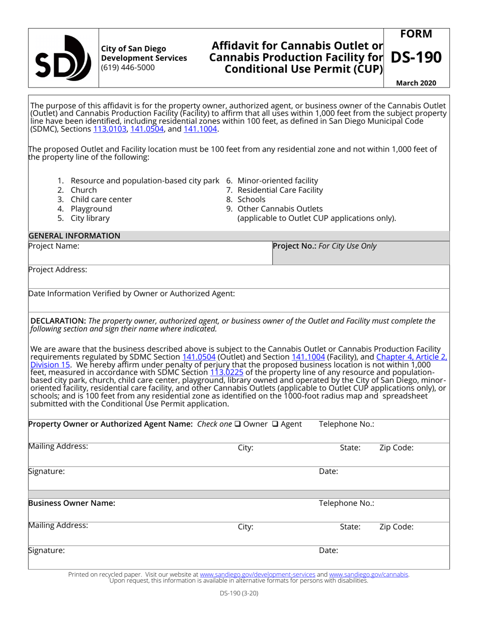 Form DS-190 - Fill Out, Sign Online and Download Printable PDF, City of ...