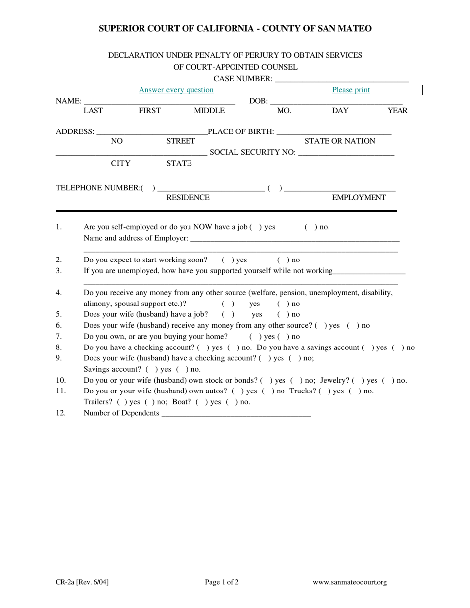 Form CR-2A - Fill Out, Sign Online and Download Printable PDF, County ...