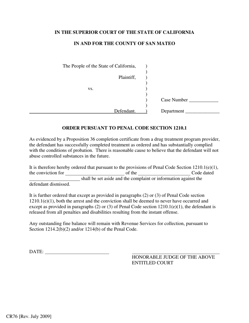 Form CR76 - Fill Out, Sign Online and Download Printable PDF, County of ...