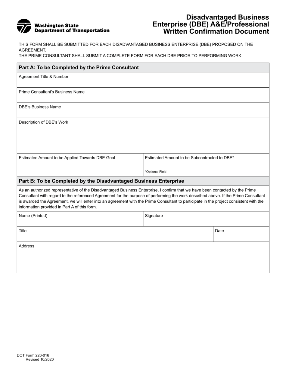 DOT Form 226-016 - Fill Out, Sign Online and Download Fillable PDF ...