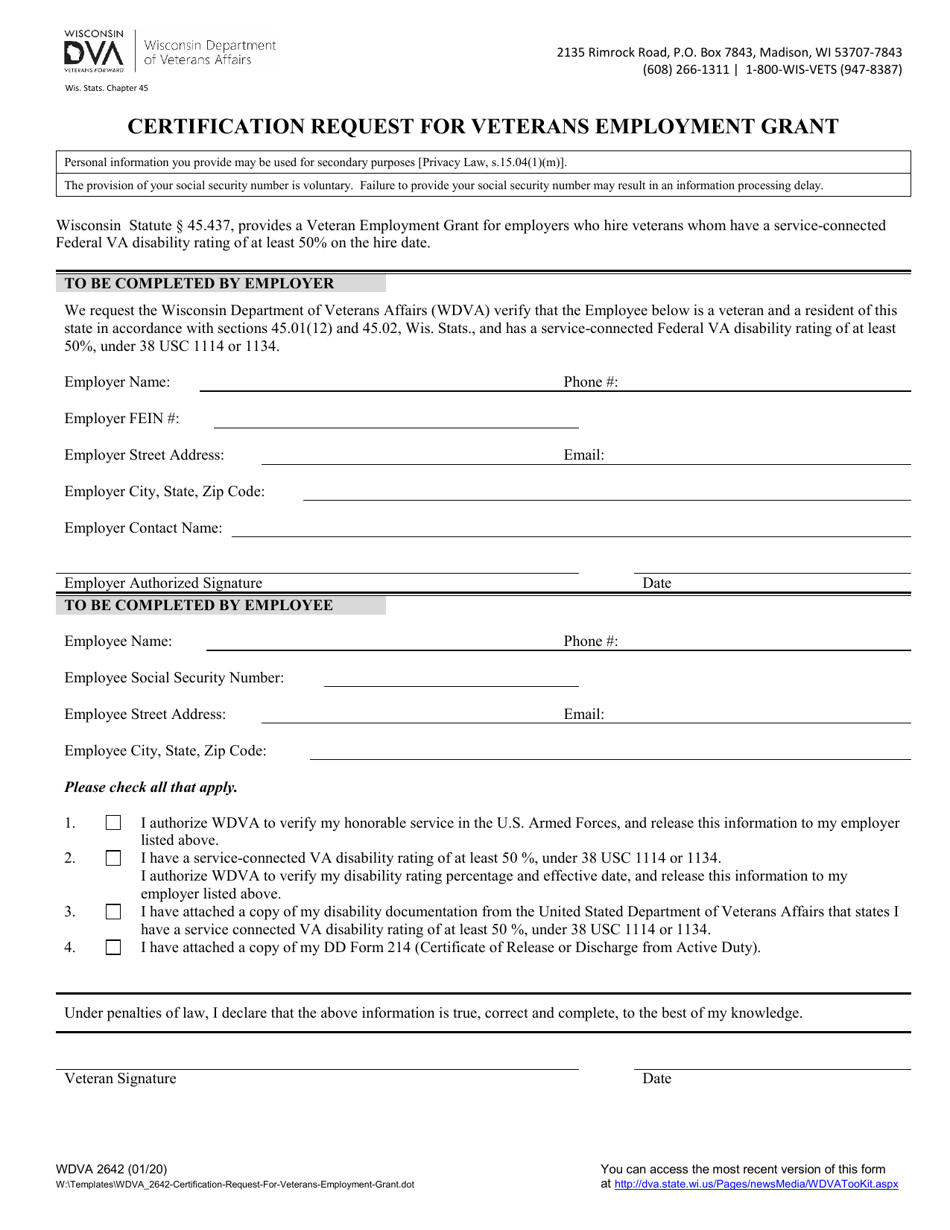 Form WDVA2642 - Fill Out, Sign Online and Download Fillable PDF ...