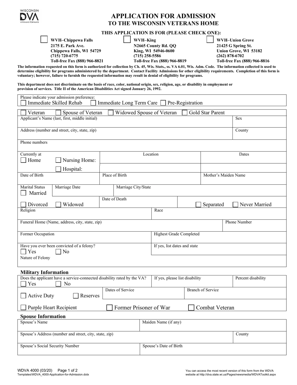 Form WDVA4000 - Fill Out, Sign Online and Download Fillable PDF ...